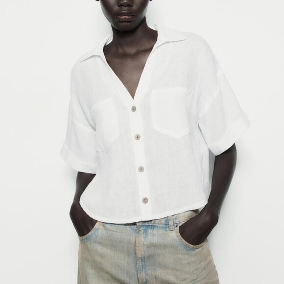 Zara | Tops | Zara Linen Blend Crop Shirt | Poshmark